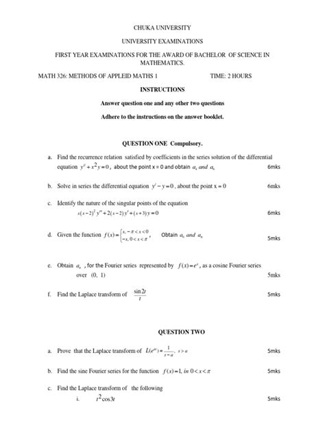 Math 326 Exam Print Pdf Fourier Series Fourier Transform