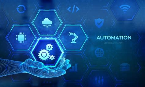 로보틱 프로세스 자동화 소프트웨어 아이콘은 와이어프레임 핸드입니다 Rpa입니다 Iot 및 자동화 개념은 혁신으로 기술 및 비즈니스 프로세스의 생산성을 향상시킵니다 스마트