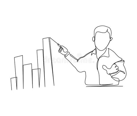 Continuous One Line Drawing Of Businessman Drawing Chart Graph Business Statistic Presentation