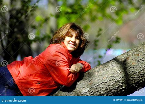 Woman On Tree Limb Stock Image Image Of Woman Limb Outdoors 119241