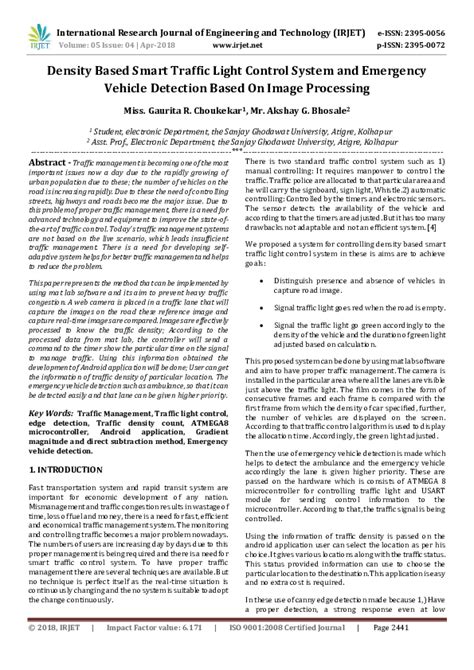 Pdf Density Based Smart Traffic Light Control System And Emergency Vehicle Detection Based On