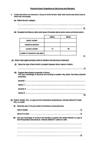 Igcse Chemistry Structure And Bonding Revision With Questions Teaching Resources