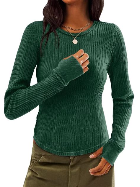 Micticsi Womens Waffle Knit Top Thermal Long Sleeve Shirts Fitted