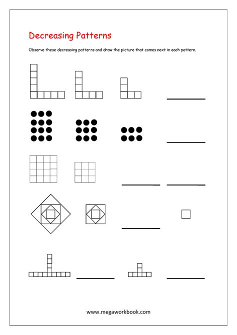 Decreasing Patterns Worksheet