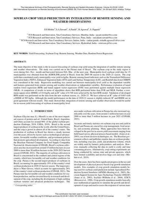 Pdf Soybean Crop Yield Prediction By Integration Of Remote Sensing