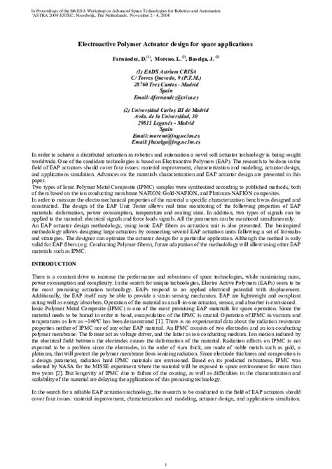 Pdf Electroactive Polymer Actuator Design For Space Applications
