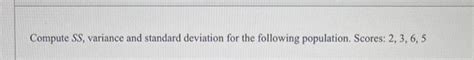 Solved For The Following Sample Calculate SS And Then Chegg
