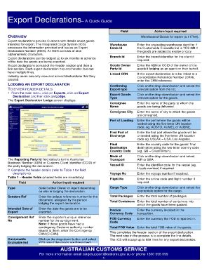 Fillable Online EXPORT DECLARATION Australian Customs Service Fax Email Print PdfFiller