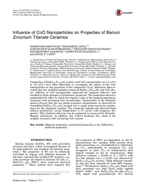 Pdf Influence Of Coo Nanoparticles On Properties Of Barium Zirconium Titanate Ceramics