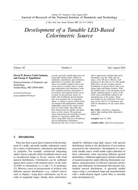 Pdf Development Of A Tunable Led Based Colorimetric Source