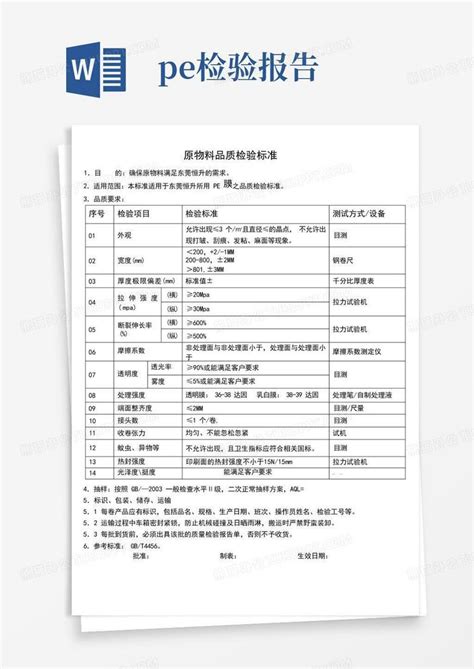 pe薄膜检验标准Word模板下载 编号lzkvanpg 熊猫办公
