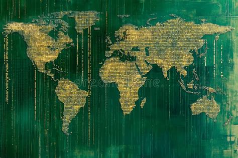 This Artwork Features A World Map Made Of Binary Code Highlighting Our Digital Landscape And