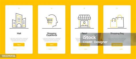플랫 아이콘이 있는 모바일 앱 페이지 화면을 켜고 쇼핑 및 소매 개념 Ux Ui 디자인 템플릿 벡터 일러스트레이션 0명에 대한 스톡 벡터 아트 및 기타 이미지 Istock