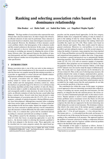 Pdf Ranking And Selecting Association Rules Based On Dominance Relationship
