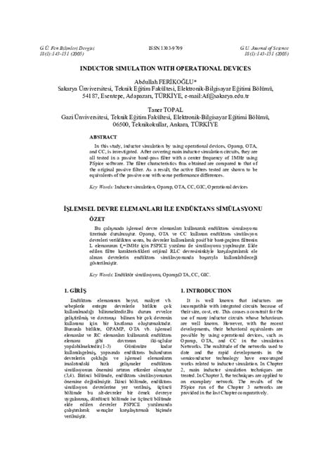 Pdf Inductor Simulation With Operational Devices