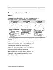 Commas Dashes Docx Name Date Grammar Commas And Dashes Practice Use Commas To Indicate A