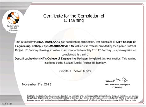 Raj Kamlakar On Linkedin The C Programming Training Certificate