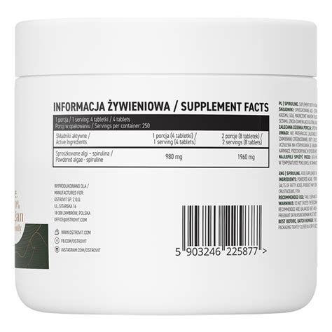 Спирулина (Spiruline) 980 мг 1000 таблеток Ostrovit Купить - Biovit.ua