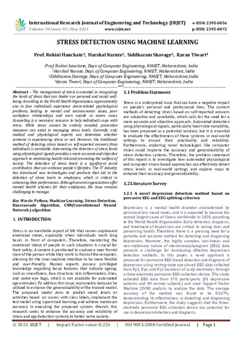 Pdf Stress Detection Using Machine Learning