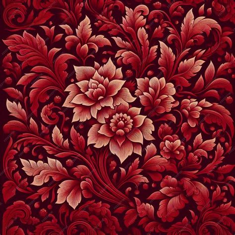 Traditional Floral Patterns Ruby Red Premium Ai Generated Vector