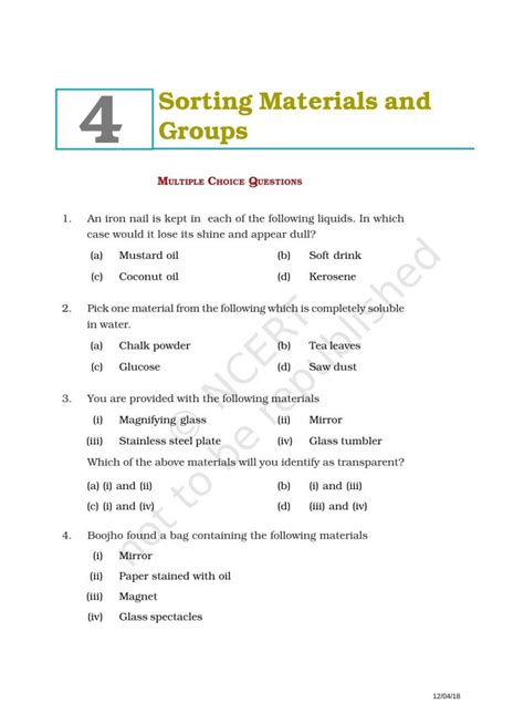 Ncert Exemplar Book For Class 6 Science Chapter 4 Sorting Materials Into Groups