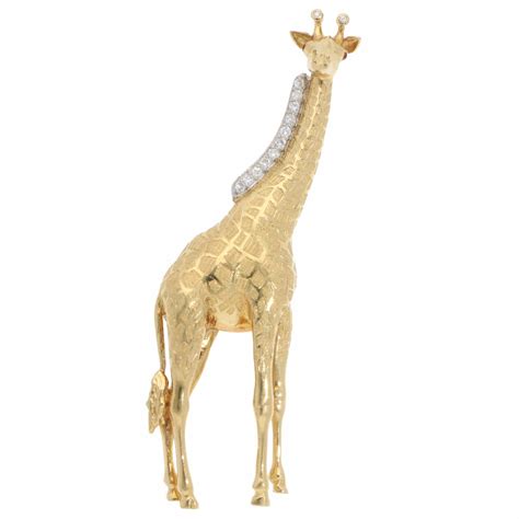 Vintage E Wolfe And Co Diamond Giraffe Brooch In Yellow Gold At Susannah Lovis Jewellers