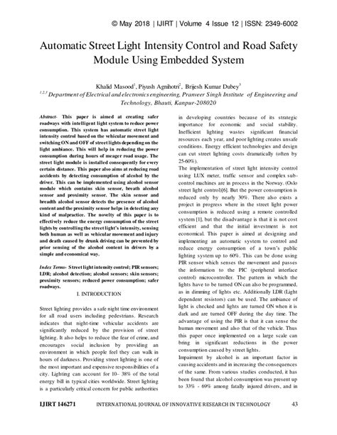 Pdf Automatic Street Light Intensity Control And Road Safety Module