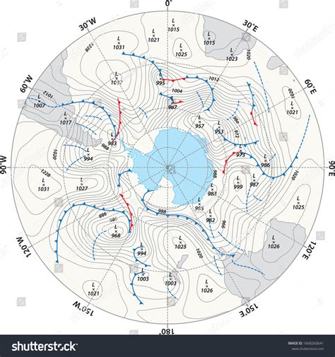 Imaginary Weather Map Antarctica Isobars Weather Stock Vector Royalty Free 1668260641