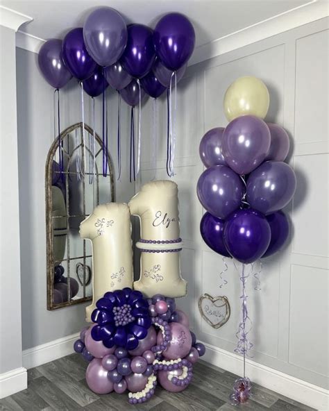 Purple And Ivory 11th Birthday Balloon Set Balloon Decorations In London