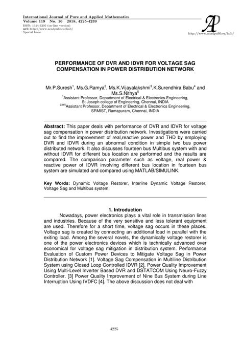 Pdf Performance Of Dvr And Idvr For Voltage Sag Compensation In Power Distribution Network