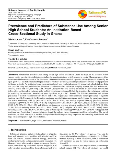 Pdf Prevalence And Predictors Of Substance Use Among Senior High