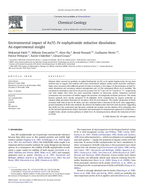 Pdf Environmental Impact Of As V Fe Oxyhydroxide Reductive Dissolution An Experimental