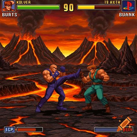 Pixel Art Fighting Game Scene With Two Characters Battling On The Great