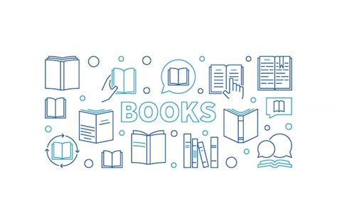 책 벡터 가로 개요 그림 도 서 선형 아이콘으로 교육 및 학습 개념 배너 프리미엄 벡터