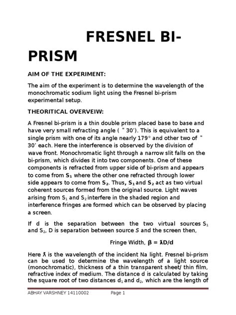 Fresnel Bi Prism Download Free Pdf Interference Wave Propagation Wavelength
