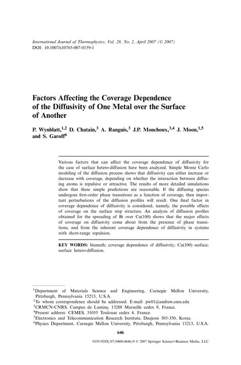 Pdf Factors Affecting The Coverage Dependence Of The Diffusivity Of