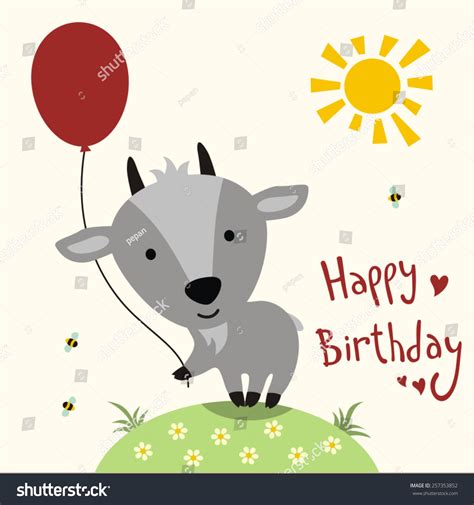 Happy Birthday Cute Little Goat Balloon Stock Vector Royalty Free