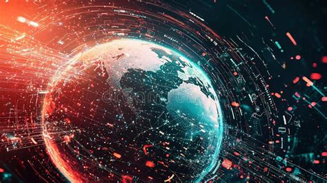 A Futuristic Digital Representation Of Earth With Glowing Lines And Data Streams Highlighting