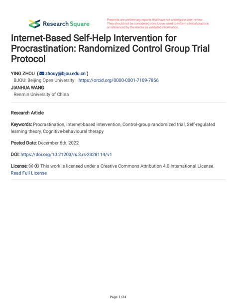 Pdf Internet Based Self Help Intervention For Procrastination Randomized Control Group Trial
