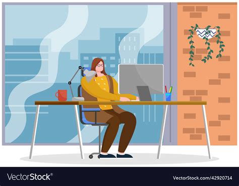 Woman Working At Office With Computer Workplace Vector Image