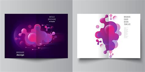두 개의 A4 형식 현대 표지 샘플의 벡터 레이아웃 Bifold 브로셔 전단지 책자 보고서에 대 한 서식 파일을 디자인 합니다 블랙 그라데이션 액체 핑크 컬러 기하학적