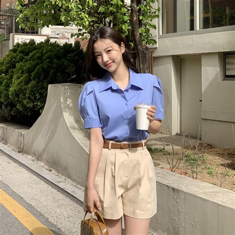 아뜨랑스 부분당일발송 주문폭주 다이앤 퍼프 카라 반팔 하객 블라우스 셔츠 bs