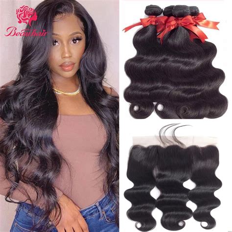 정면 바디 웨이브 헤어 익스텐션 번들과 인간의 머리카락 묶음 13x4 레이스 정면 30 32 34 36 레미 헤어 익스텐션34 마감된 번들 Aliexpress