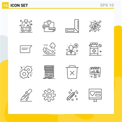 Group Of 16 Outlines Signs And Symbols For Chatting Chat Carpenter Setting Lock Editable Vector