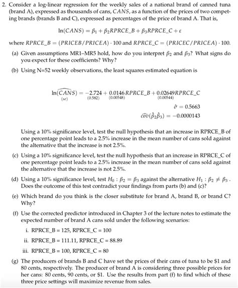 solved 2 consider a log linear regression for the weekly