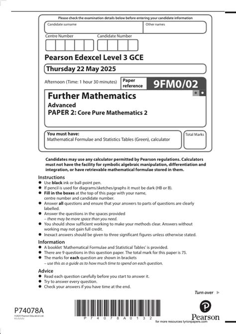 Edexcel A Level May June 2025 Further Maths Paper 2 Core Pure Maths 2 Pdf June 2025 Stuvia Us
