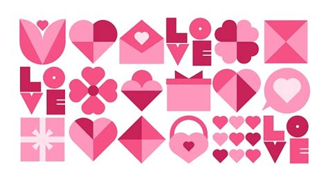 발렌타인 데이 새로운 기하학적 배경입니다 간단한 모양 하트 꽃 선물 편지가 있는 포스터 배경 엽서 표지 포스터 벽지 포장에 대 한 현대적인 패턴 개념에 대한 스톡 벡터 아트