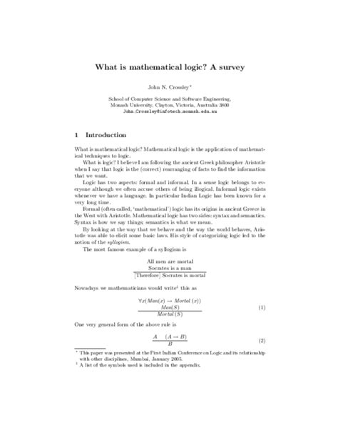 Pdf What Is Mathematical Logic A Survey
