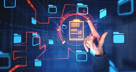 Woman Hand Using Document Management System Interface Stock Image Image Of Online Server