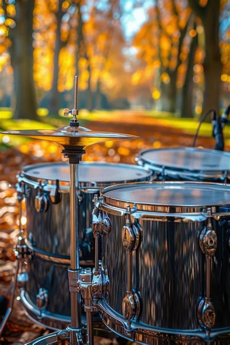 Scenic Autumn Scene Featuring A Drum Set Placed In The Middle Of A